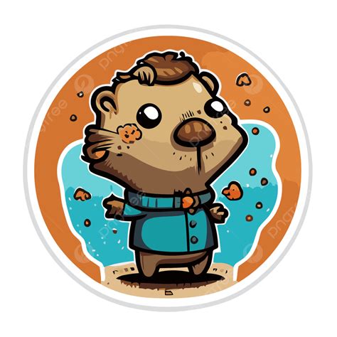주황색 셔츠와 코트 클립 아트에 곰의 스티커 일러스트 벡터 만화 무료 Groundhog 하루 절연 스티커 디자인 상표 스티커 일러스트 Png 일러스트 및 벡터 에