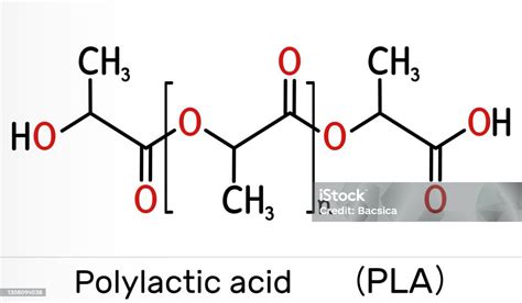 폴리락산 폴리락티드 Pla 분자 그것은 폴리머 바이오 플라스틱 열가소성 폴리 에스테르입니다 골격 화학 포뮬러 산성에 대한 스톡