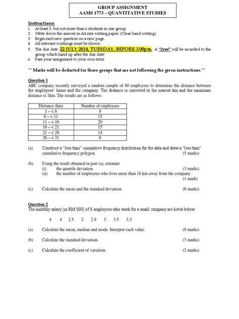Assignment Pdf Standard Deviation Mean