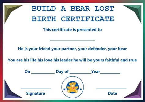 Build A Bear Birth Certificate Printable