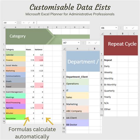 Executive Assistant Virtual Assistant Microsoft Excel Weekly Planner