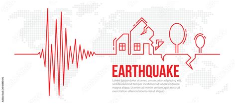 Earthquake Concept With Red Line Frequency Seismograph Waves Cracked To