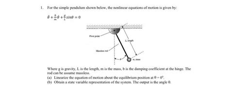 Solved 1 For The Simple Pendulum Shown Below The Nonlinear Chegg Com