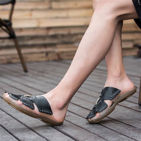 Acquista Sandali Estivi Da Uomo In Vera Pelle Sandali Classici Slip On