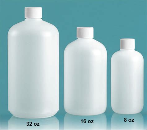 SKS Science Products Plastic Laboratory Bottles Natural HDPE Boston Rounds W White Lined