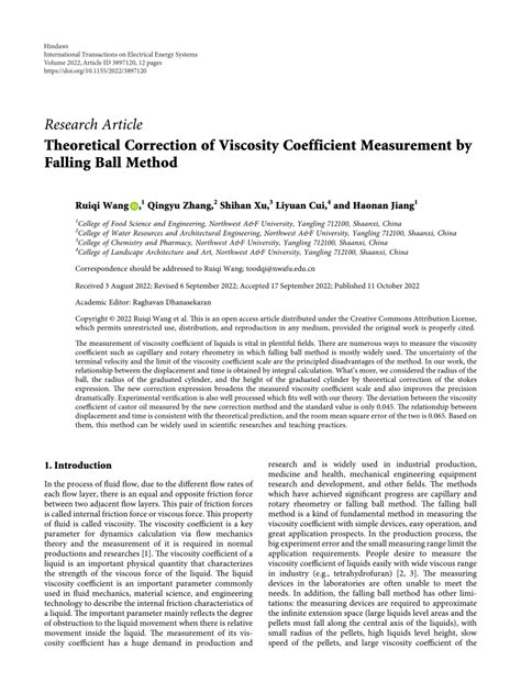 Pdf Theoretical Correction Of Viscosity Coefficient Measurement By Falling Ball Method