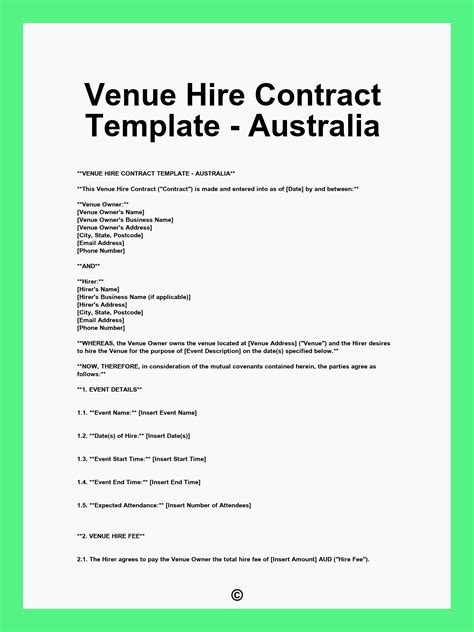 Venue Hire Contract Template Australia