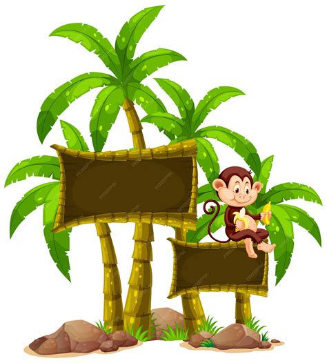 Premium Vector Sign Template With Monkey And Trees