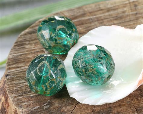 Czech Glass Island Blue Picasso Fire Polished Round 14mm