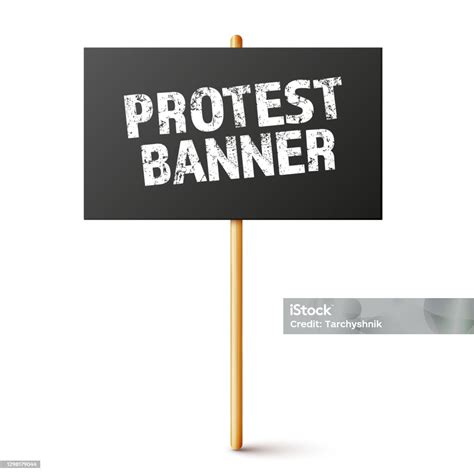 나무 홀더가있는 빈 검은 항의 표지판 사실적인 벡터 데모 배너입니다 스트라이크 액션 골판지 플래카드 모형 Revolution에
