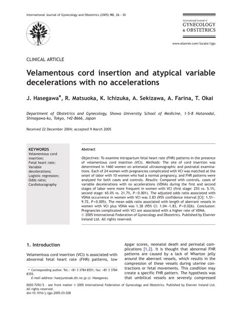 PDF Velamentous Cord Insertion And Atypical Variable Decelerations With No Accelerations