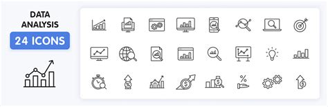 Set Of 24 Data Analysis Web Icons In Line Style Graphs Analysis Big