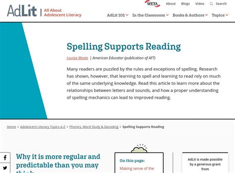 Ad Spelling Supports Reading Professional Doc For 9th 10th Grade Lesson Planet