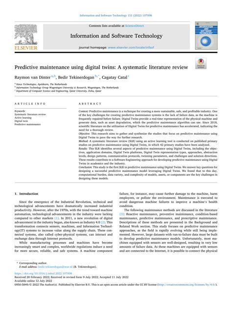 pdf predictive maintenance using digital twins a systematic literature review