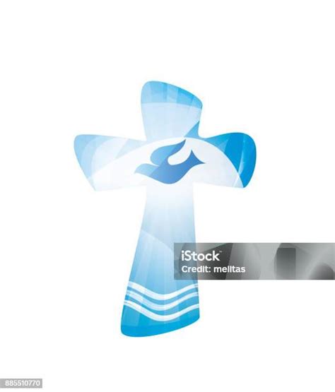 기독교 십자가 세례 물과 파란색 배경에 비둘기의 파도 함께 종교적 징조입니다 Multipleexposure 세례식에 대한 스톡 벡터 아트 및 기타 이미지 Istock