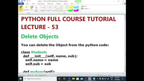 Python Lecture 53 Delete Object From Python Code Del Keyword Ecl365classes Youtube