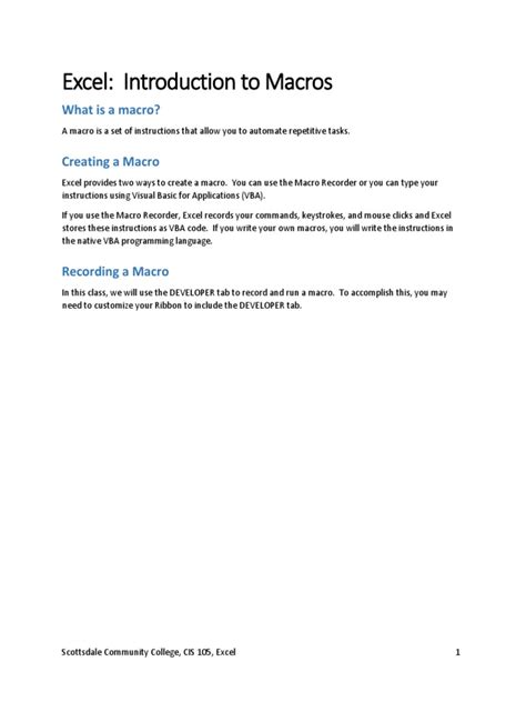 Excel Introduction To Macros What Is A Macro Download Free Pdf