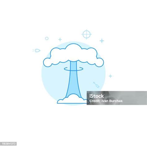 핵 폭발 버섯 구름 평면 벡터 아이콘입니다 채워진 선 스타일입니다 블루 흑백 디자인 편집 가능한 스트로크 버섯 구름에 대한 스톡 벡터 아트 및 기타 이미지 Istock