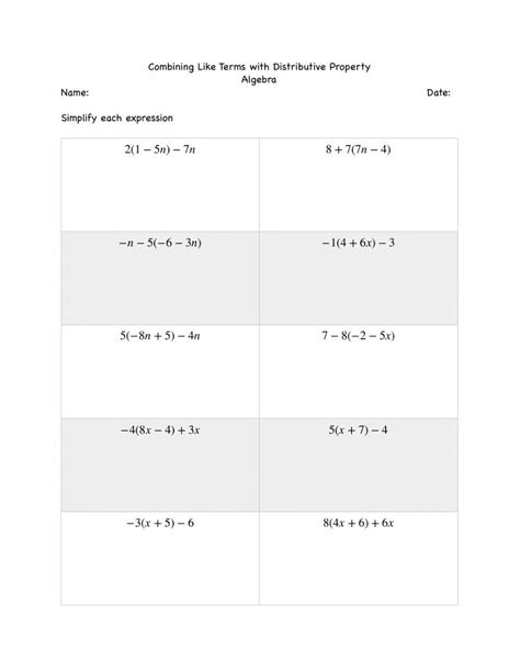 Combining Like Terms With Distributive Property Practice Worksheet Worksheets Library