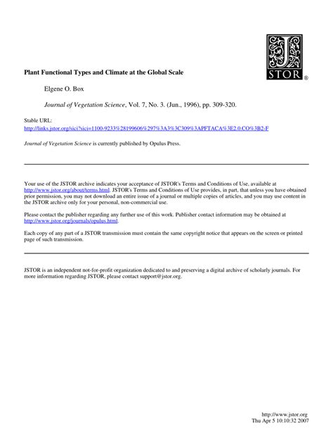 Pdf Plant Functional Types And Climate At The Global Scale