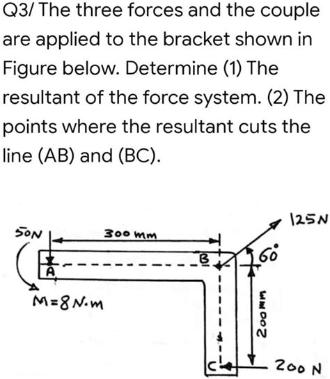 SOLVED Q3 The Three Forces And The Couple Are Applied To The Bracket Shown In Figure Below