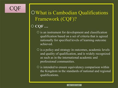 Cambodia Qualification Framework Cqf Ppt