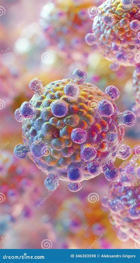 Microscopic View Of Colorful Virus Cells Biological Science Vivid