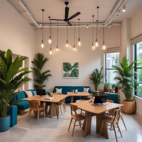 Shared Working Space Design Cafe Vibes Restaurant With Plants Decorative Element Digital Nomad