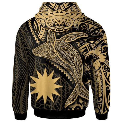 Nauru Zip Up Hoodie Humpback Whale And Coat Of Arms Gold