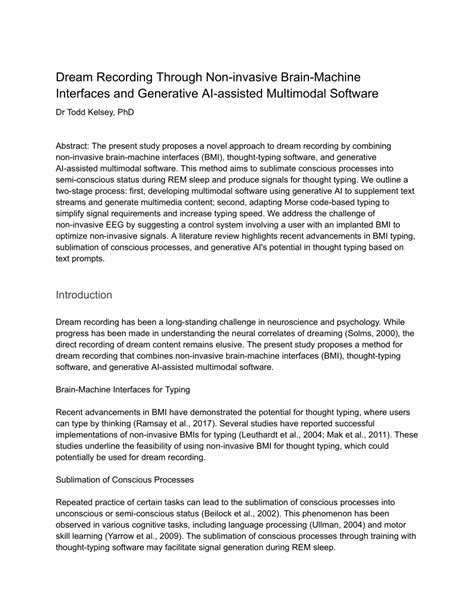 Pdf Dream Recording Through Non Invasive Brain Machine Interfaces And