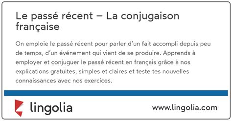 Le Passé Récent La Conjugaison Française