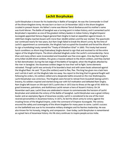 Lachit Borphukan Hero Of Assam Pdf