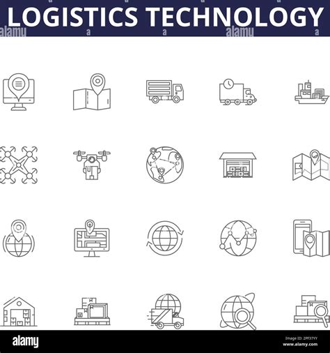 Logistics Technology Line Vector Icons And Signs Technology Tracking Automation Delivery