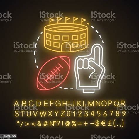 스포츠 네온 라이트 컨셉 아이콘입니다 스포츠 활동 아이디어를 제작하고 조직합니다 비즈니스 산업 물리적 레크리에이션 서비스 알파벳 숫자 기호와 빛나는 기호입니다 벡터 절연