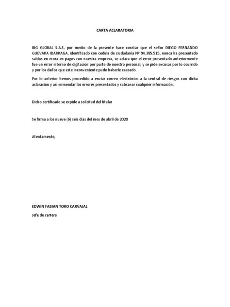 Carta Aclaratoria Pdf