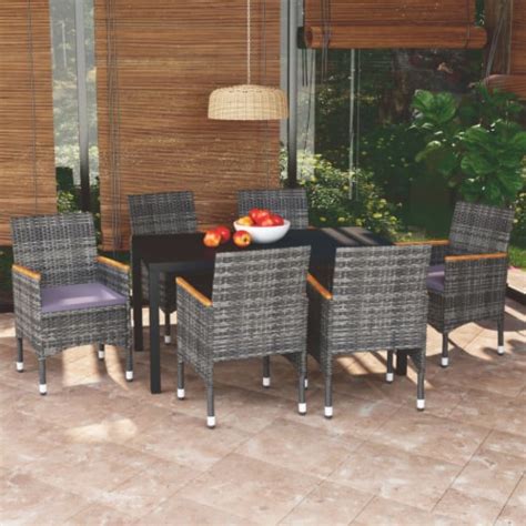 Vidaxl 7 Piece Patio Dining Set With Cushions Poly Rattan Gray 591