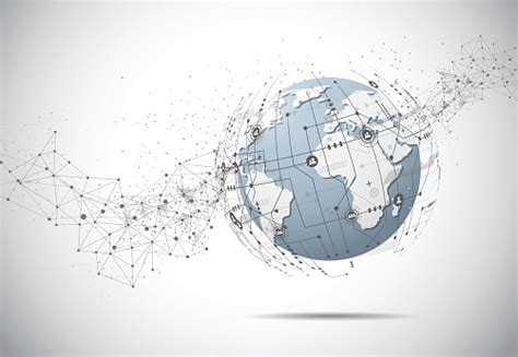 글로벌 비즈니스 네트워크 연결입니다 세계 지도 포인트와 라인 구성의 개념은 글로벌 비즈니스 벡터 일러스트 레이 션 3차원 형태에