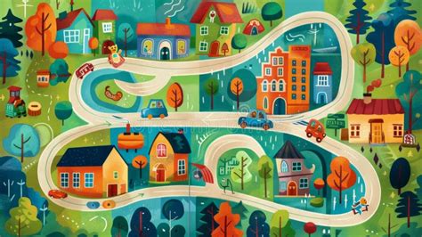 Colorful Illustrated Townscape With Whimsical Details Generative Ai