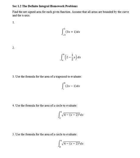 Solved Sec 1 2 The Definite Integral Homework Problems Find
