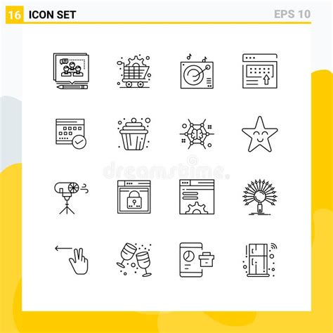 Set Of 16 Vector Outlines On Grid For Schedule Marketing Gear Banner Advertising Stock