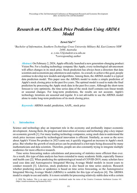 Pdf Research On Aapl Stock Price Prediction Using Arima Model