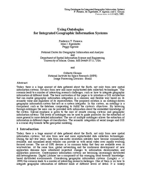 Using Ontologies For Integrated Geographic Information Systems