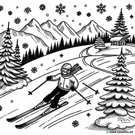 Kleurplaat Van De Bergen Met Skiën Gratis Te Downloaden Of Af Te Drukken