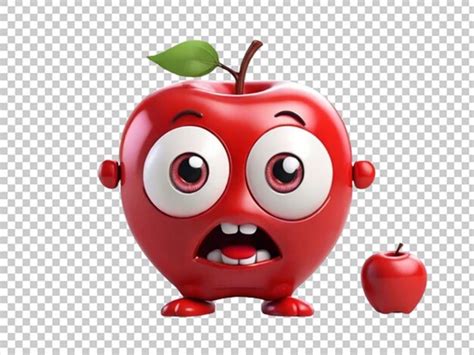 Premium Psd 3d Red Apple Funny Cartoon With Smiley Face