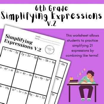 Simplifying Expressions Combining Like Terms V Th Grade Middle School Math