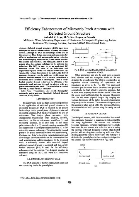 Pdf Efficiency Enhancement Of Microstrip Patch Antenna With Defected