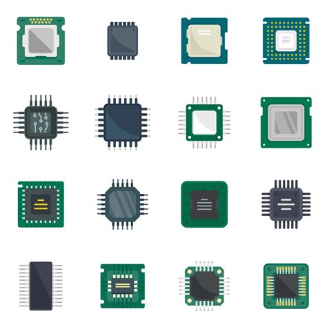 Processor Icons Set Flat Vector Central Computer Card 16818138 Vector Art At Vecteezy