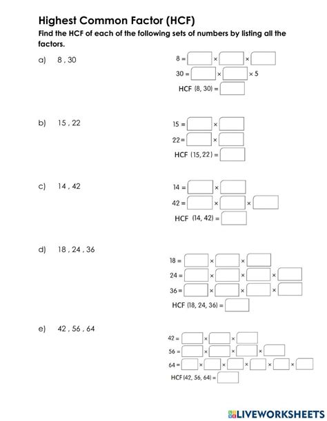 Highest Common Free Interactive Worksheets 6803248