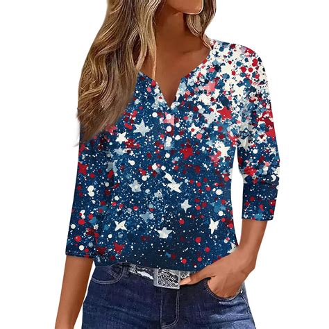 Adssdq 3 4 Sleeve Tops For Women Summer Casual Button Down Shirts V