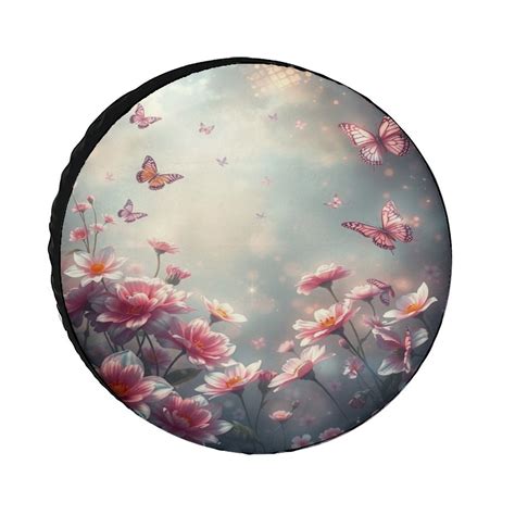 Floral Butterfly Dream Spare Tire Cover Weatherproof Wheel Camper